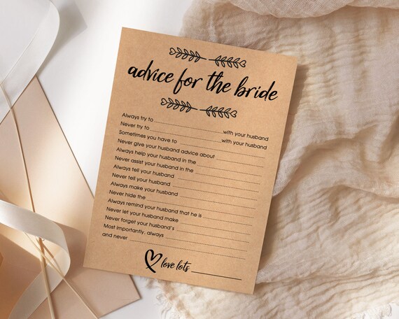 Advice For The Bride Printable, Bridal Shower Games, Engagement Party ...