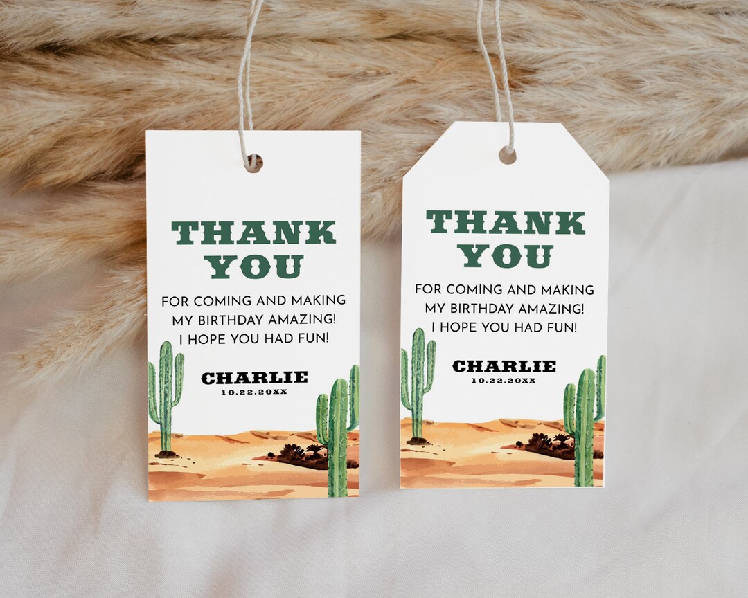 Cowboy Birthday Favor Tags Editable, Western Thank You Tag Printable ...