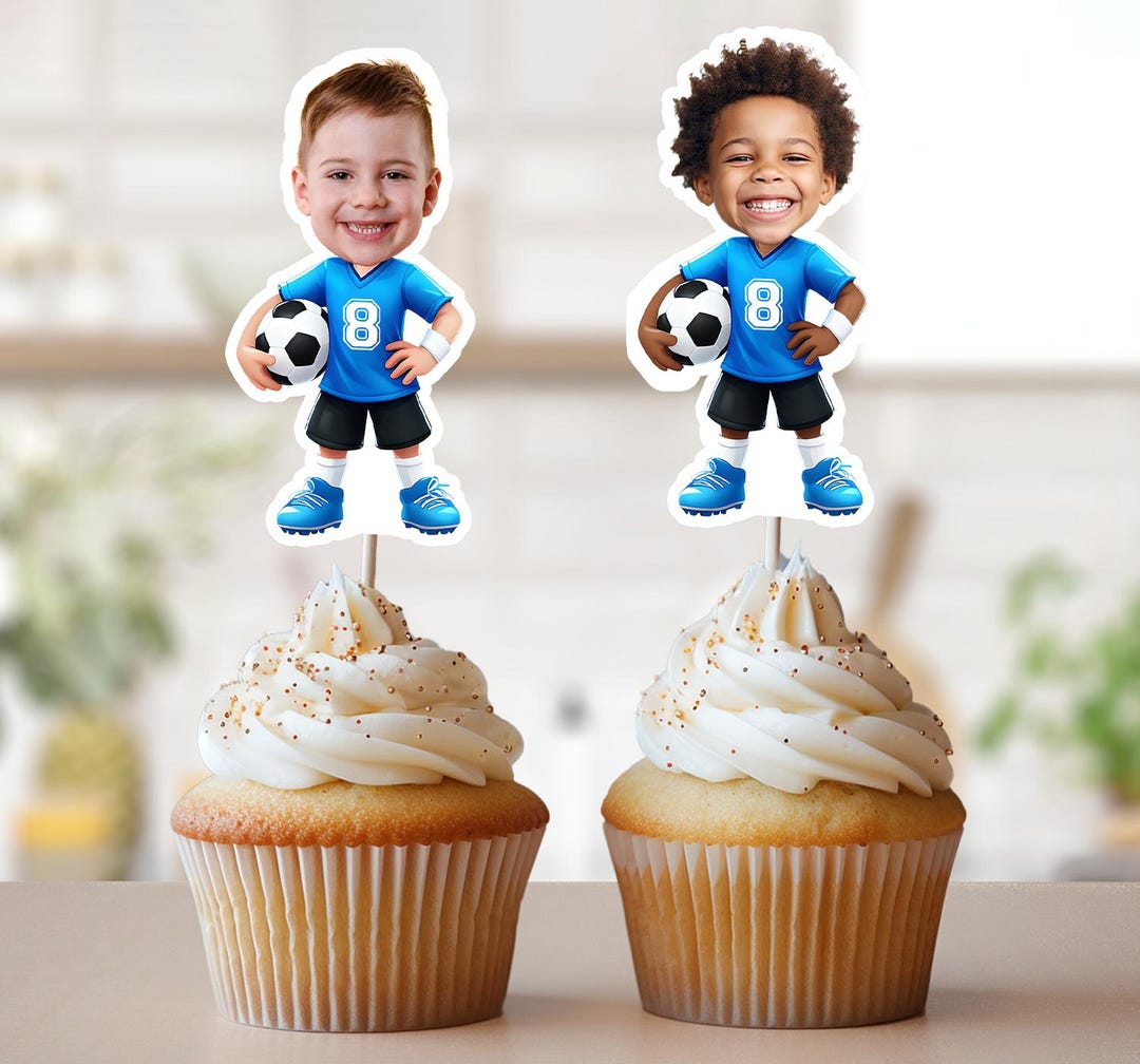 Soccer Face Cupcake Toppers, Personalized Football Photo Cupcake ...