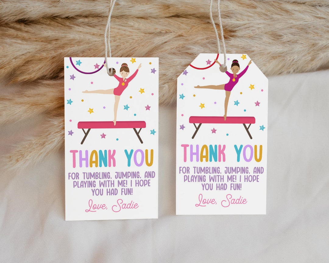Gymnastics Party Favor Tag EDITABLE, Girl Gymnastics Birthday Thank You ...