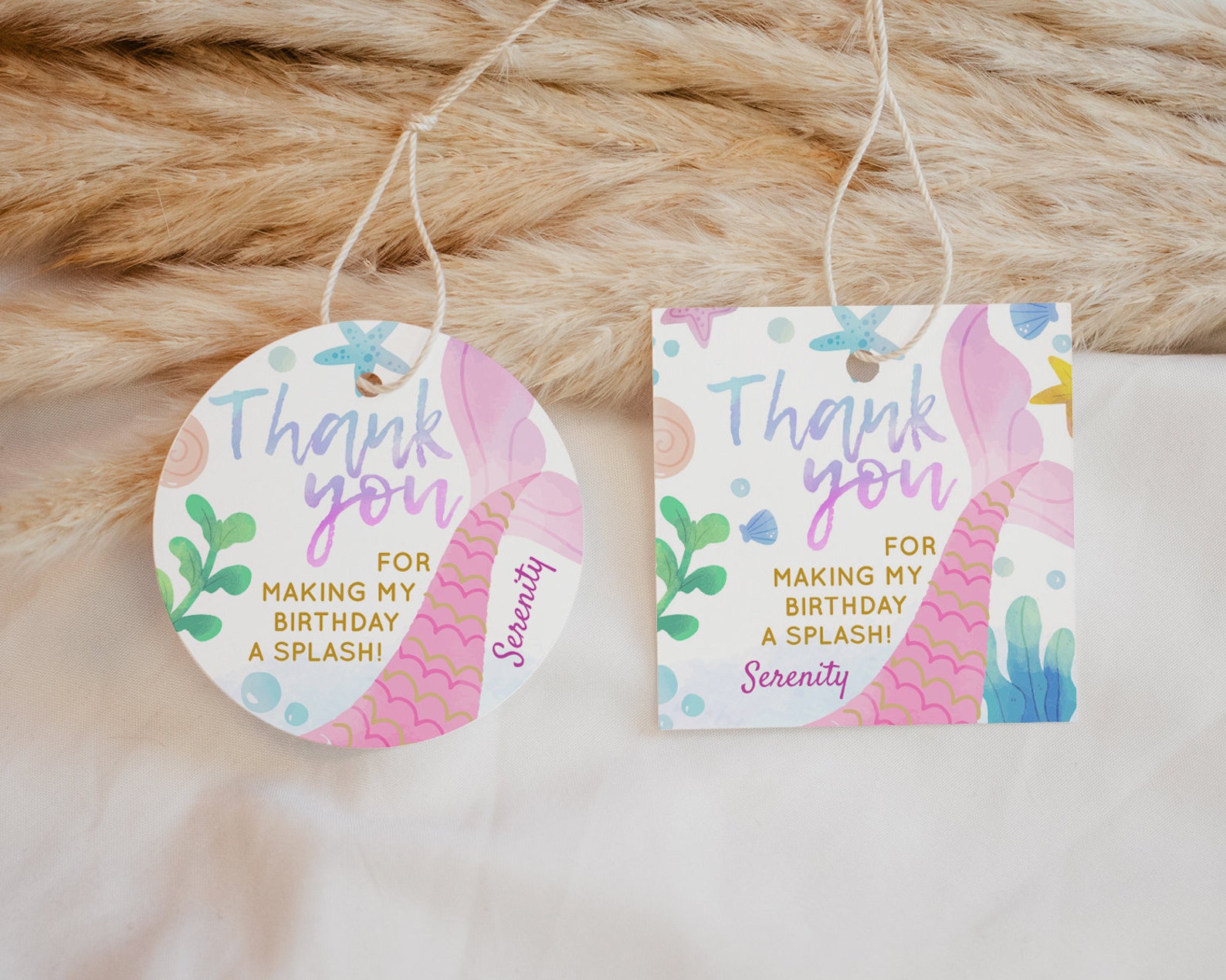 Mermaid Birthday Favor Tags EDITABLE, Under the Sea Party Thank You ...