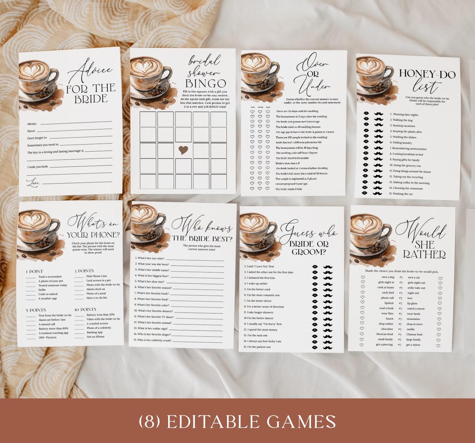 Coffee Bridal Shower Games Bundle, Editable Love is Brewing Bridal ...