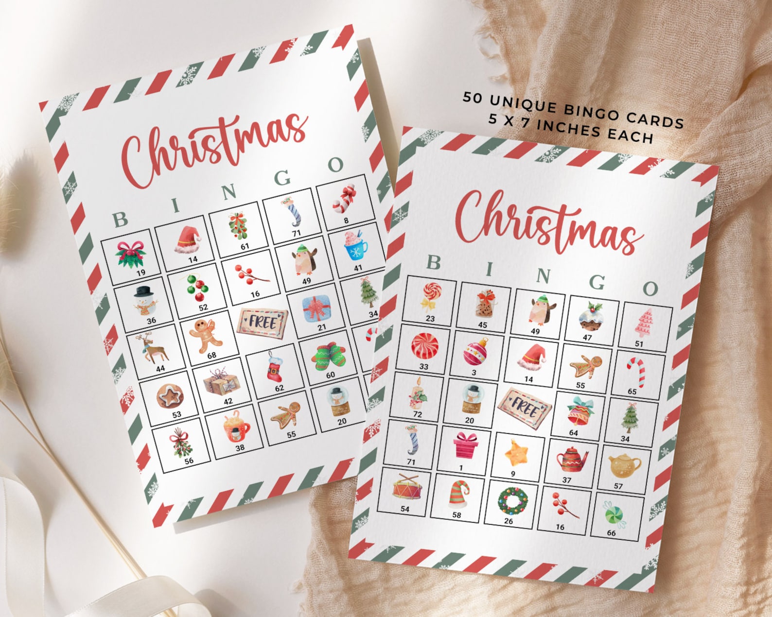 50 Christmas Bingo Cards Printable Fun Christmas Party Game - Etsy