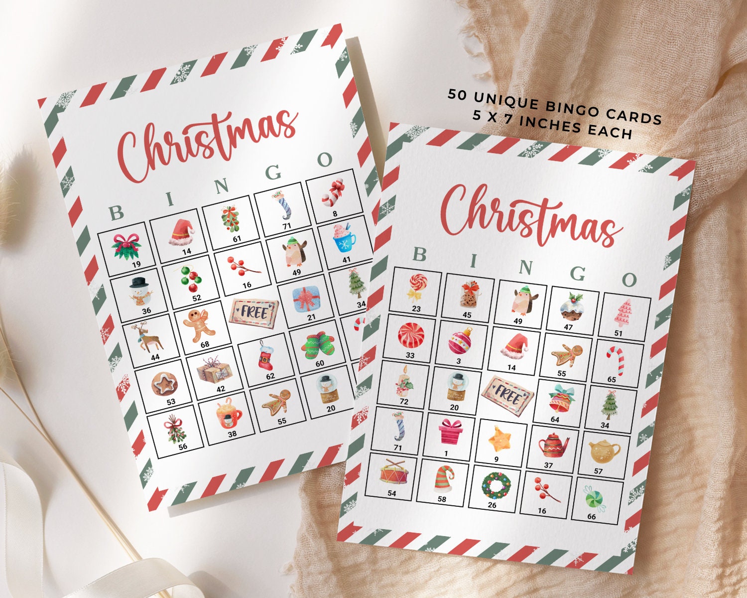 50 Christmas Bingo Cards Printable Fun Christmas Party Game - Etsy