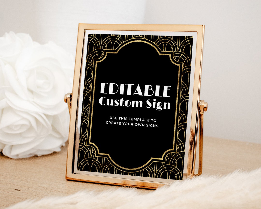 Custom Gatsby Party Sign EDITABLE, Art Deco Wedding Table Sign, Roaring ...