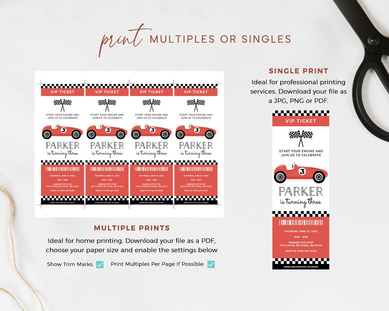 Race Car Birthday Ticket Invitation Editable Racing Birthday - Etsy