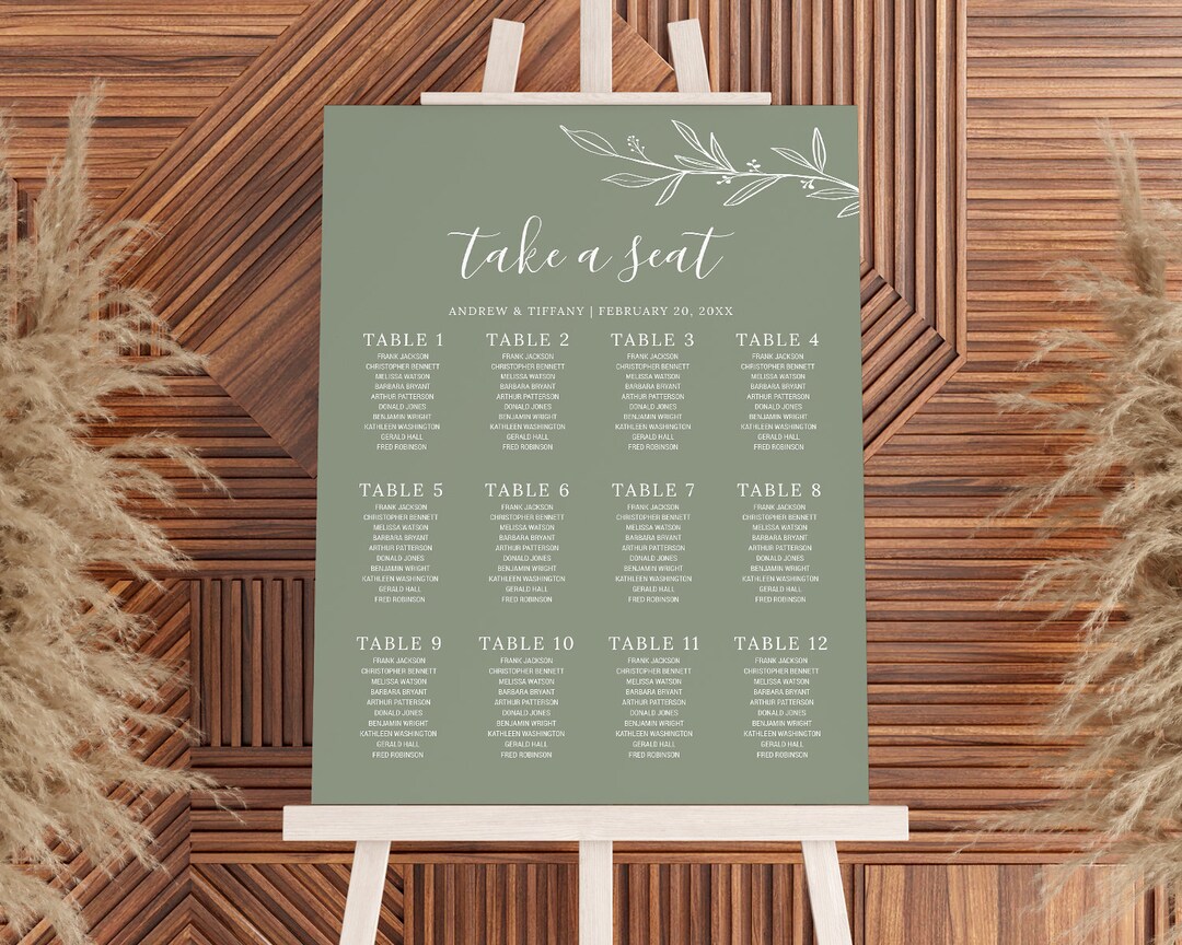 Sage Green Wedding Seating Chart EDITABLE Greenery Wedding - Etsy