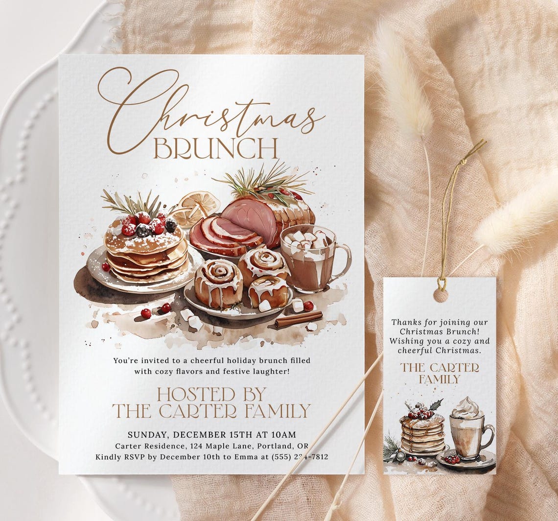 Christmas Brunch Invitation EDITABLE, Holiday Brunch Party Invitation ...