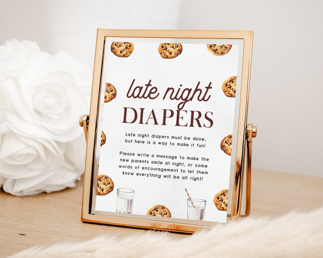Late Night Diapers Milk and Cookies Sign, Cookie Theme Baby Shower Sign ...