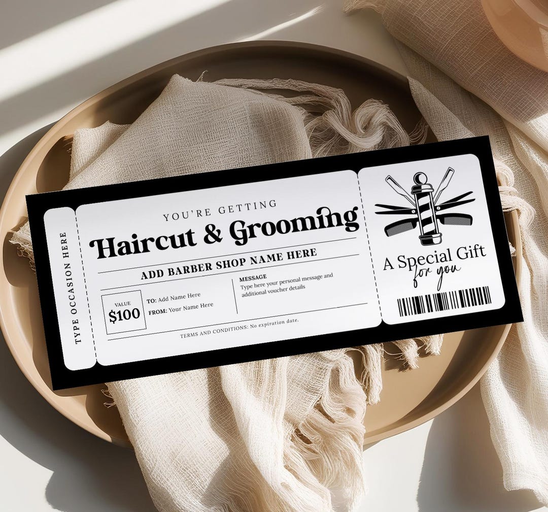 Barber Gift Certificate EDITABLE, Barbershop Voucher Printable, Barber ...