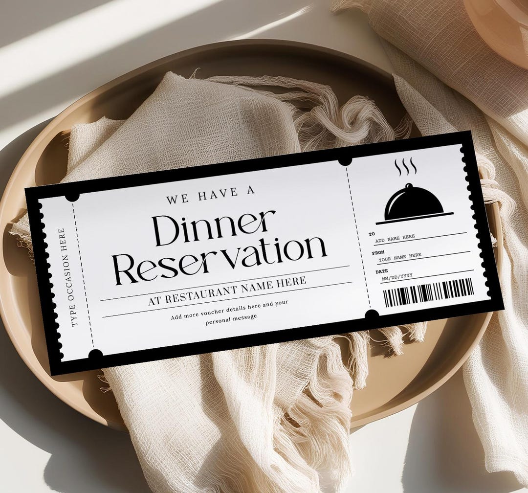 Dinner Date Gift Voucher EDITABLE, Dinner Reservation Ticket, Dinner ...