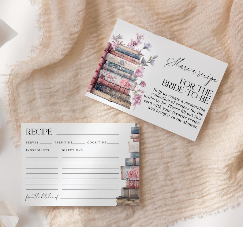 Storybook Recipe Card Template EDITABLE, Floral Coquette Book Themed ...