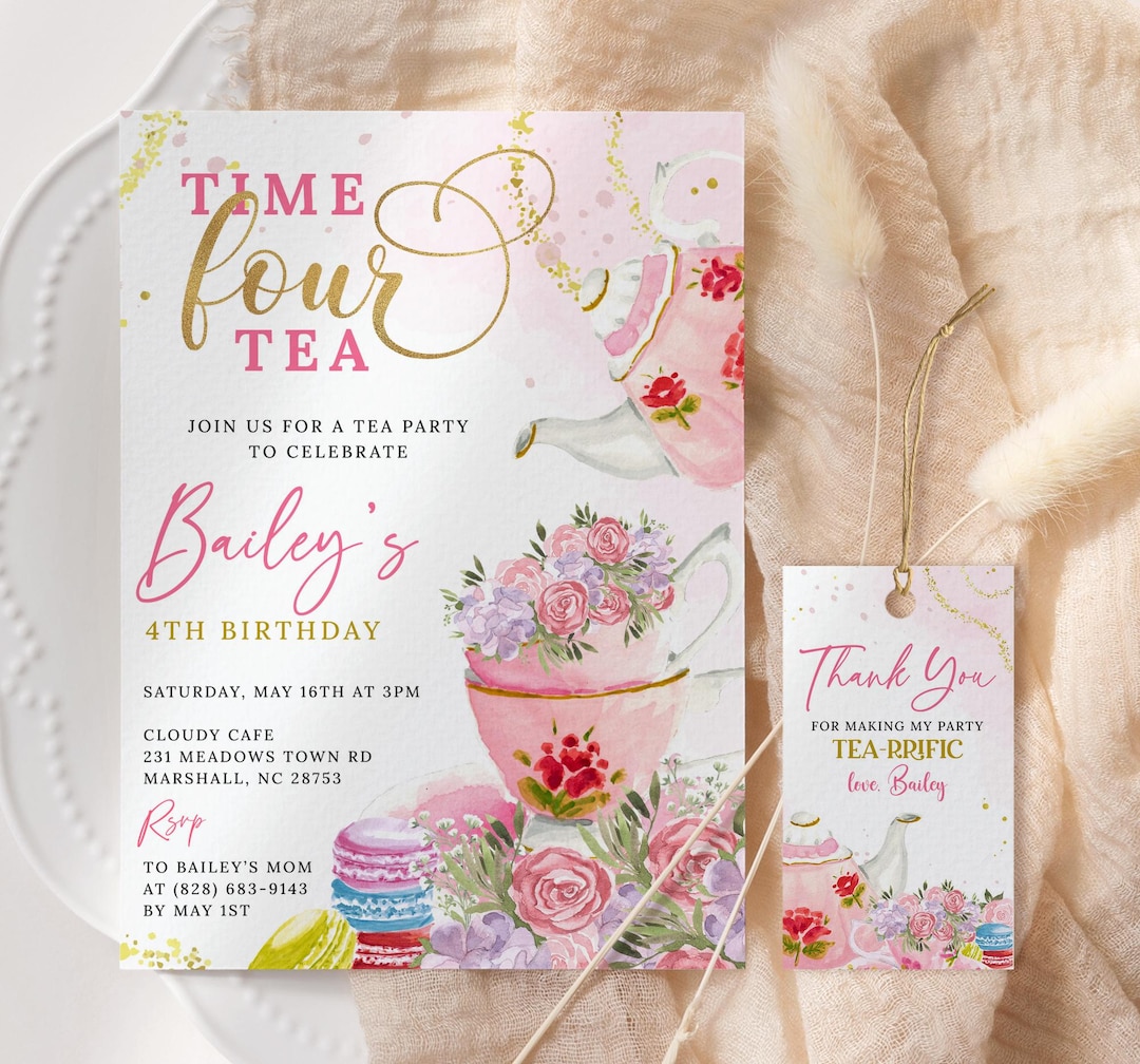 Time Four Tea Birthday Invitation EDITABLE, 4th Birthday Tea Party ...