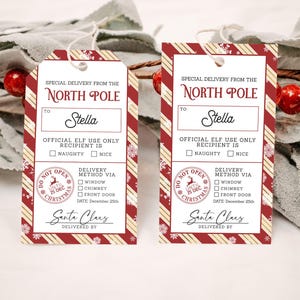 North Pole Special Delivery Tags EDITABLE, Personalized Christmas Tags ...