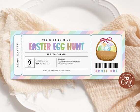 Easter Egg Hunt Ticket EDITABLE, Easter Egg Hunt Invitation Printable ...