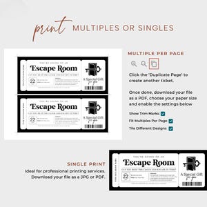 Escape Room Ticket EDITABLE, Escape Room Voucher Printable, Game Room ...