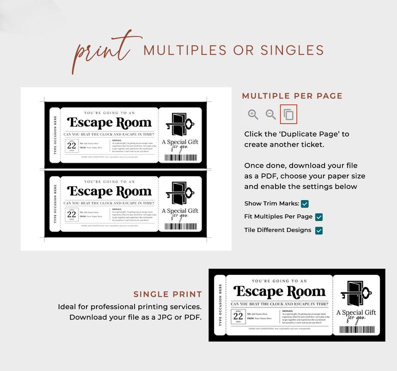 Escape Room Ticket EDITABLE, Escape Room Gift Voucher, Printable Game ...