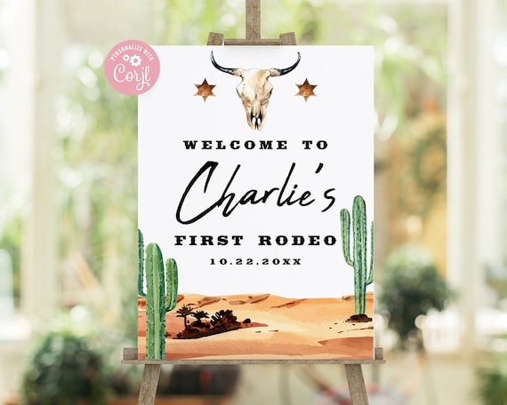 First Rodeo Welcome Sign Editable, Cowboy First Birthday Banner ...