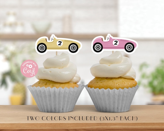 Race Car Cupcake Toppers Editable, Printable Vintage Car Toppers ...