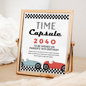 Racing Birthday Time Capsule Sign and Card EDITABLE, Race Car Birthday ...