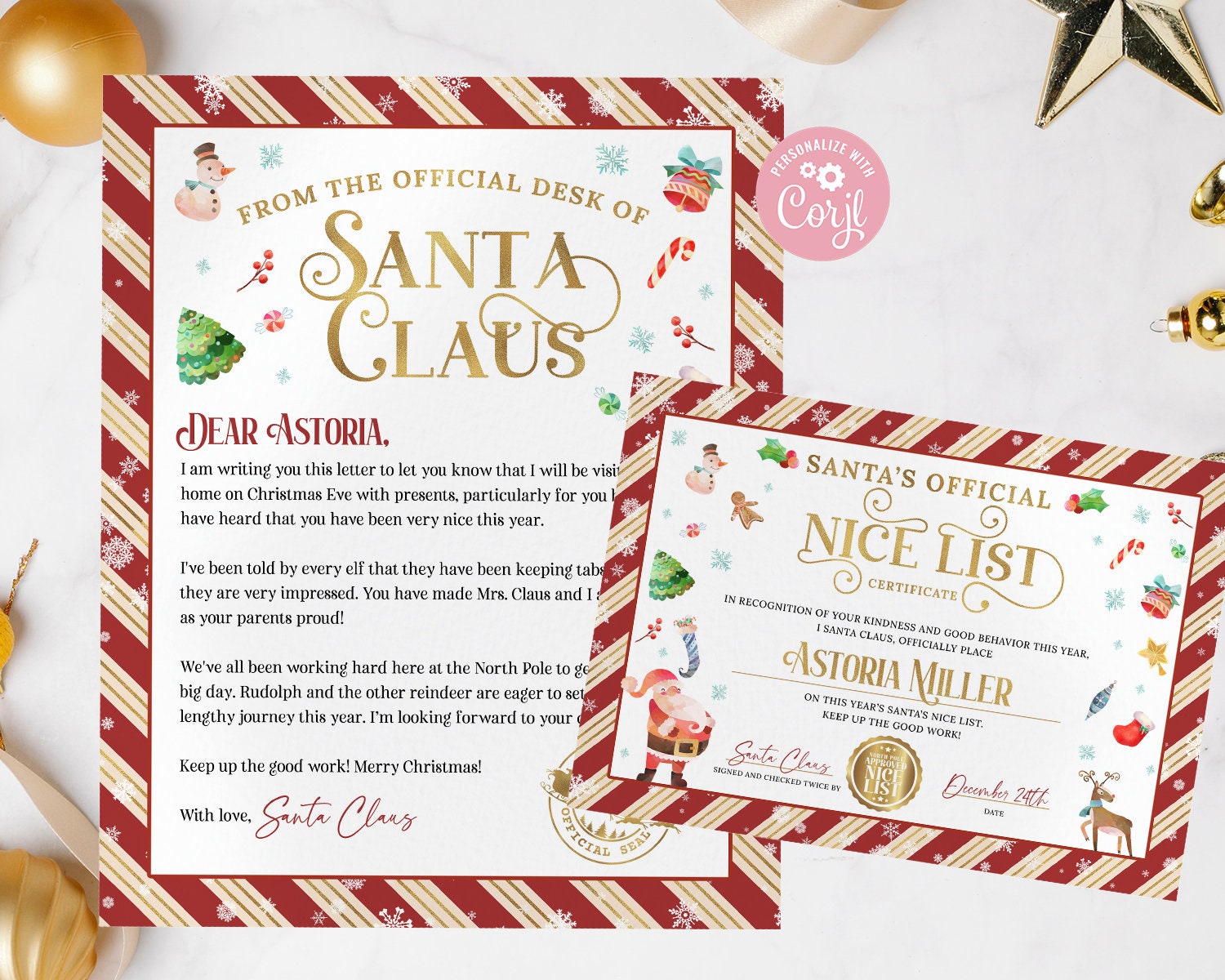Christmas Santa Letter and Nice List Certificate EDITABLE - Etsy