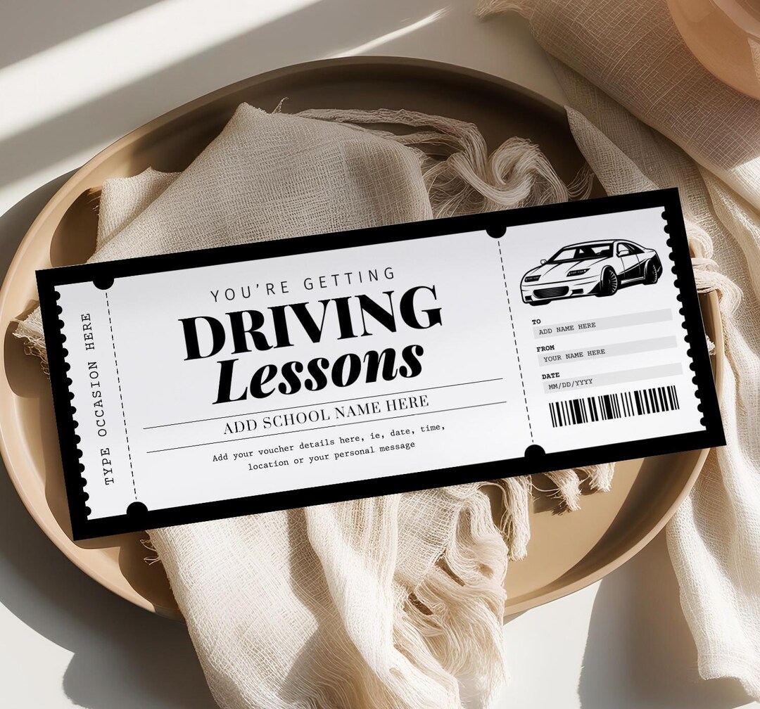 Driving Lesson Gift Ticket EDITABLE, Driving School Gift Certificate ...
