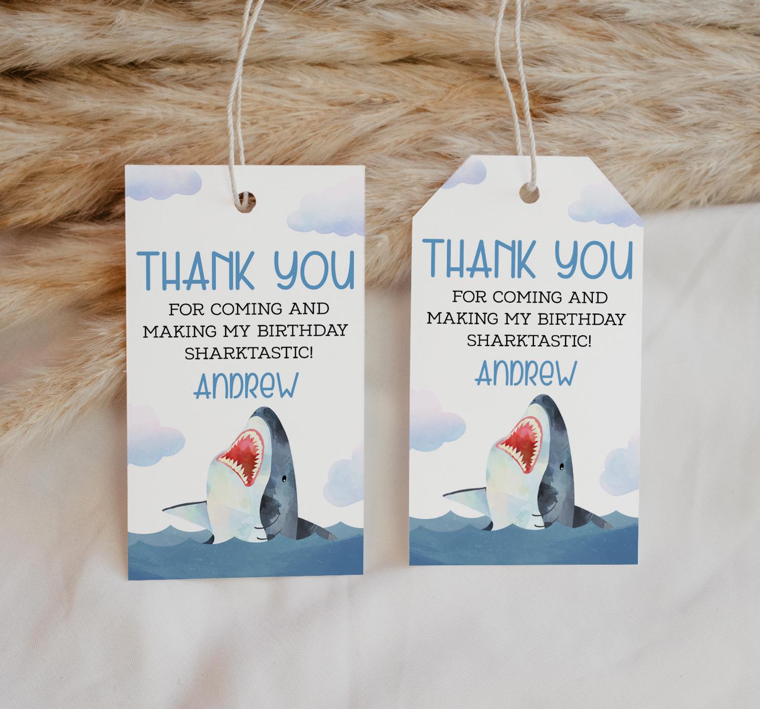 Shark Birthday Favor Tags EDITABLE, Printable Shark Birthday Thank You ...