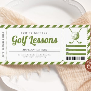 Golf Lesson Certificate EDITABLE Golfing Lesson Gift Voucher - Etsy