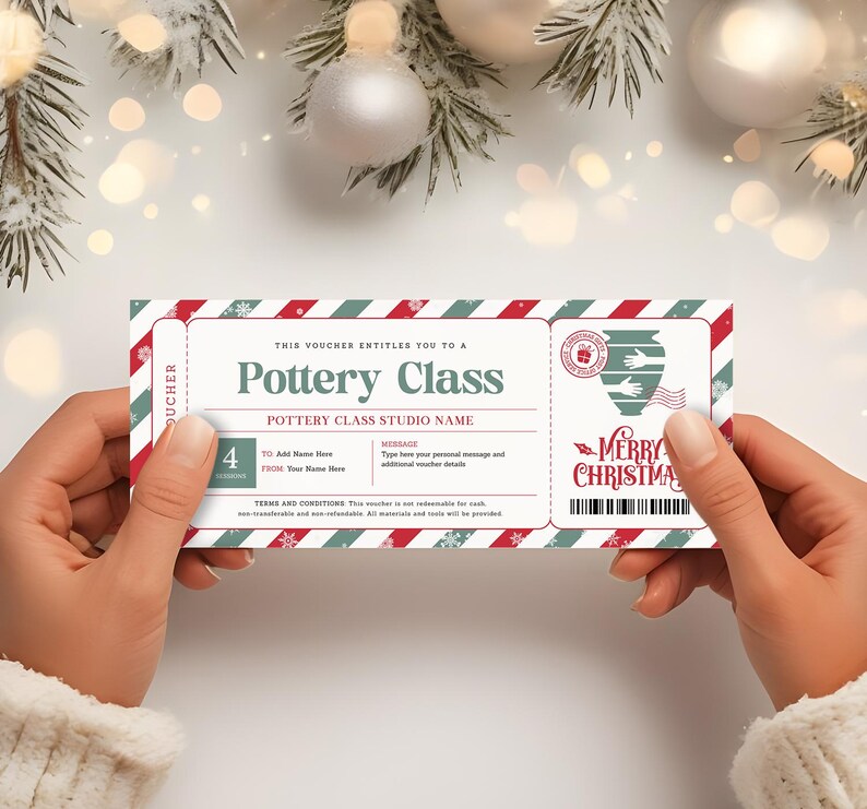 Pottery Class Christmas Certificate EDITABLE, Pottery Lesson Gift ...