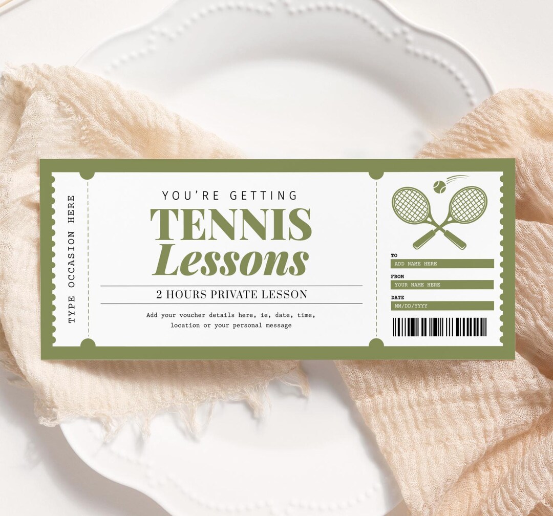 Tennis Lesson Certificate EDITABLE, Tennis Lesson Voucher Printable ...
