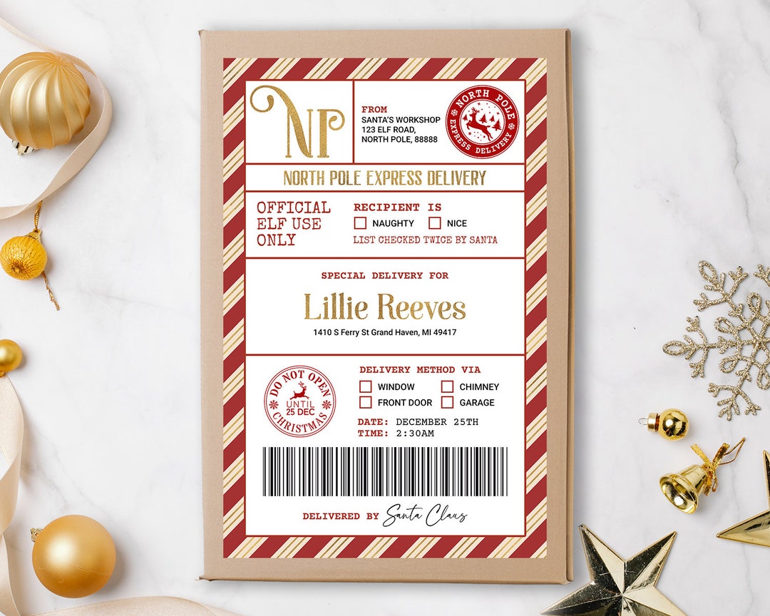 Elf Mail Shipping Labels EDITABLE, North Pole Delivery Sticker Label ...