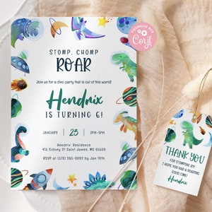 Space Dinosaur Birthday Invitation Editable Jurassic Party - Etsy