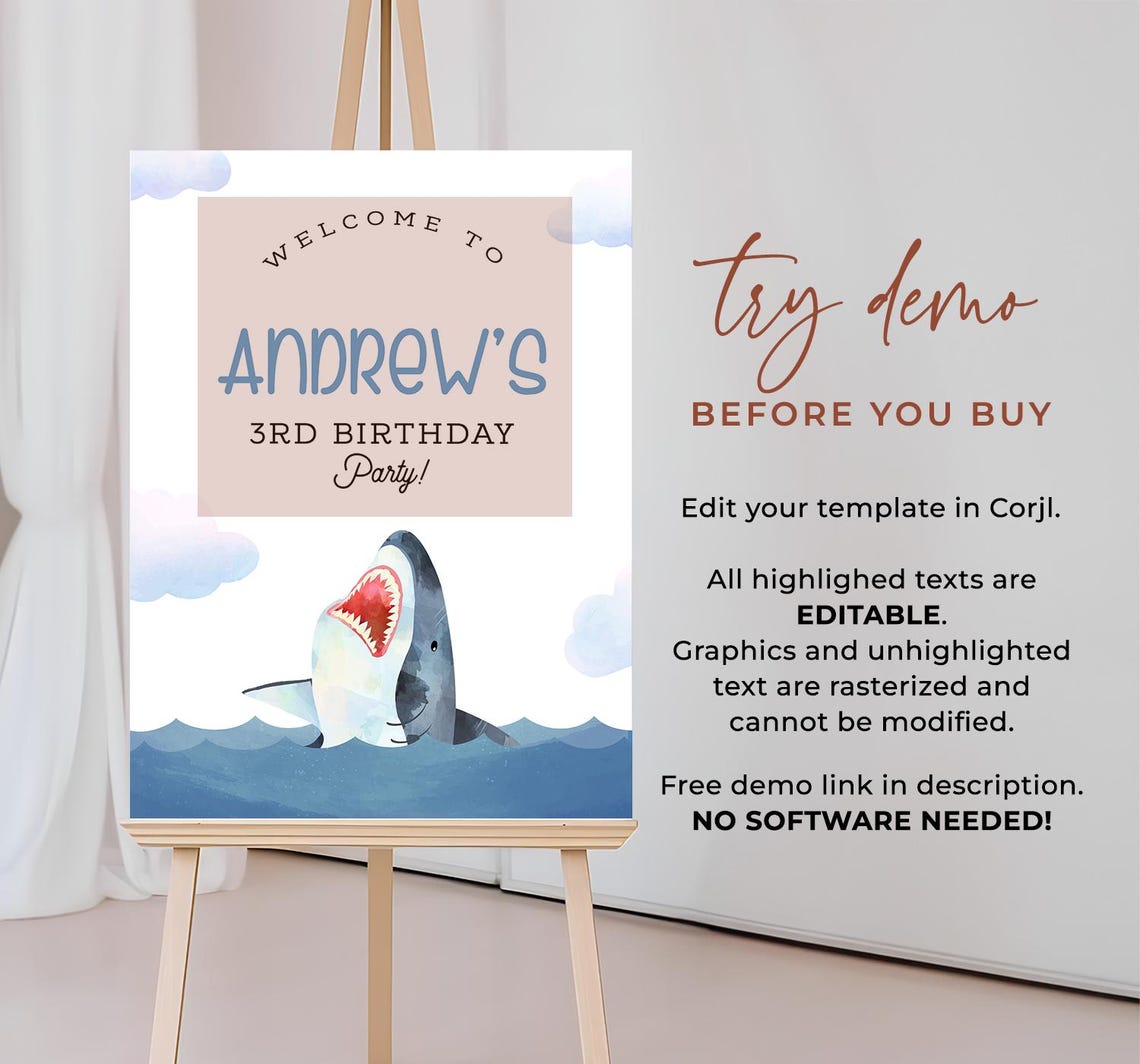 Shark Birthday Welcome Sign EDITABLE, Jawsome Birthday Party Sign ...