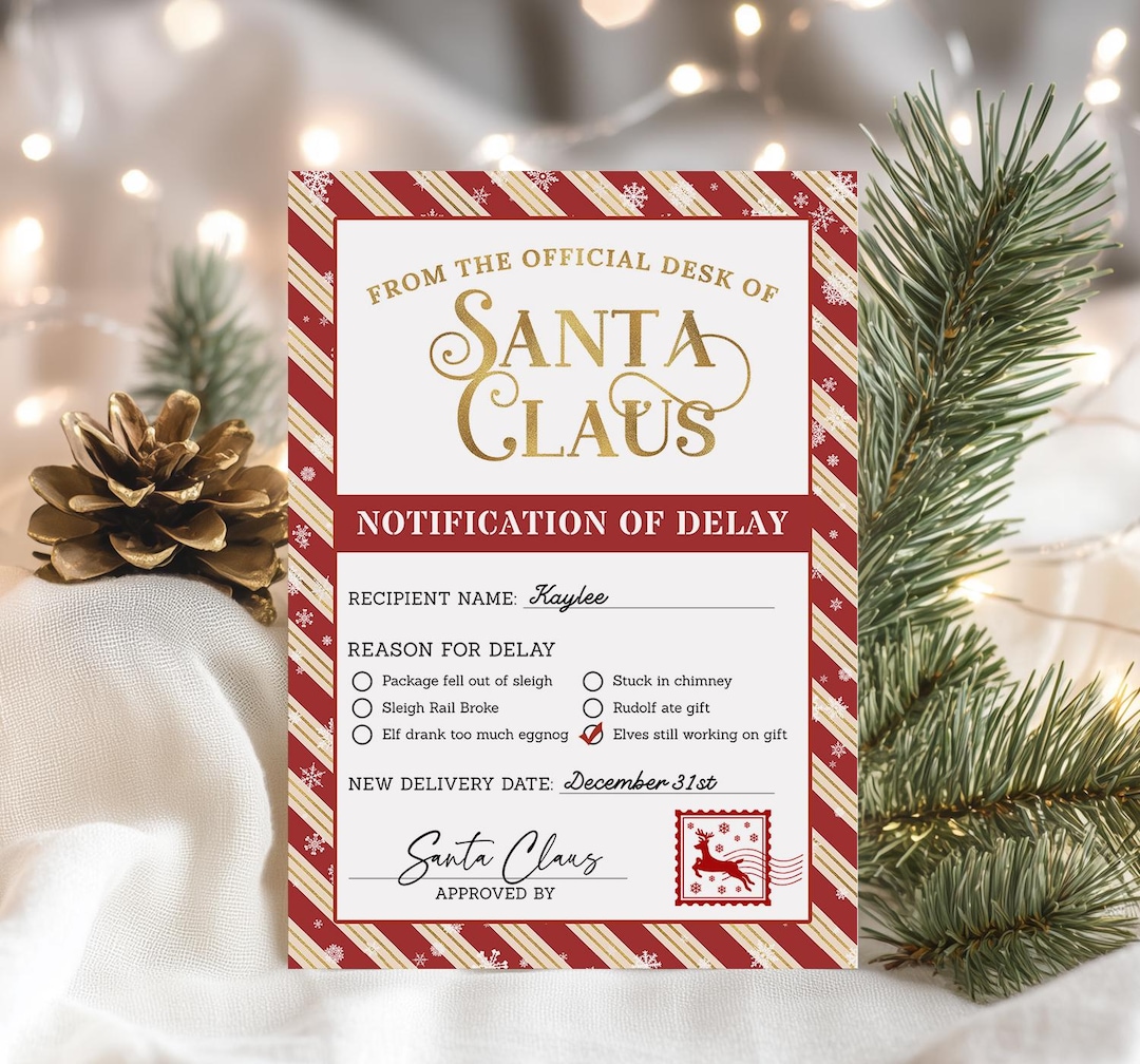 Christmas Gift Delay Notification EDITABLE, Delayed Gift Notice, Late ...