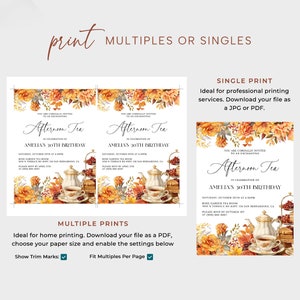 Fall Tea Birthday Party Invitation EDITABLE, Autumn Floral Afternoon ...