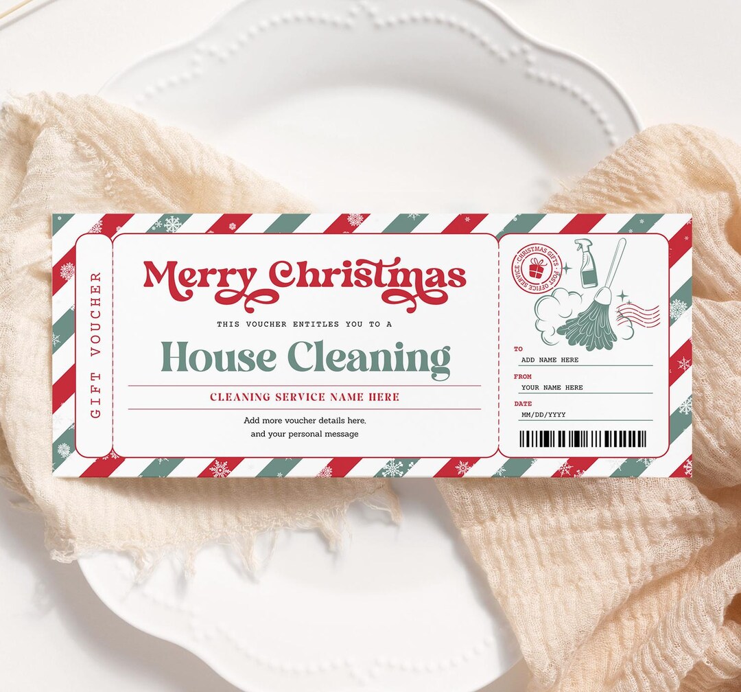 House Cleaning Christmas Certificate EDITABLE, Cleaning Service Coupon ...