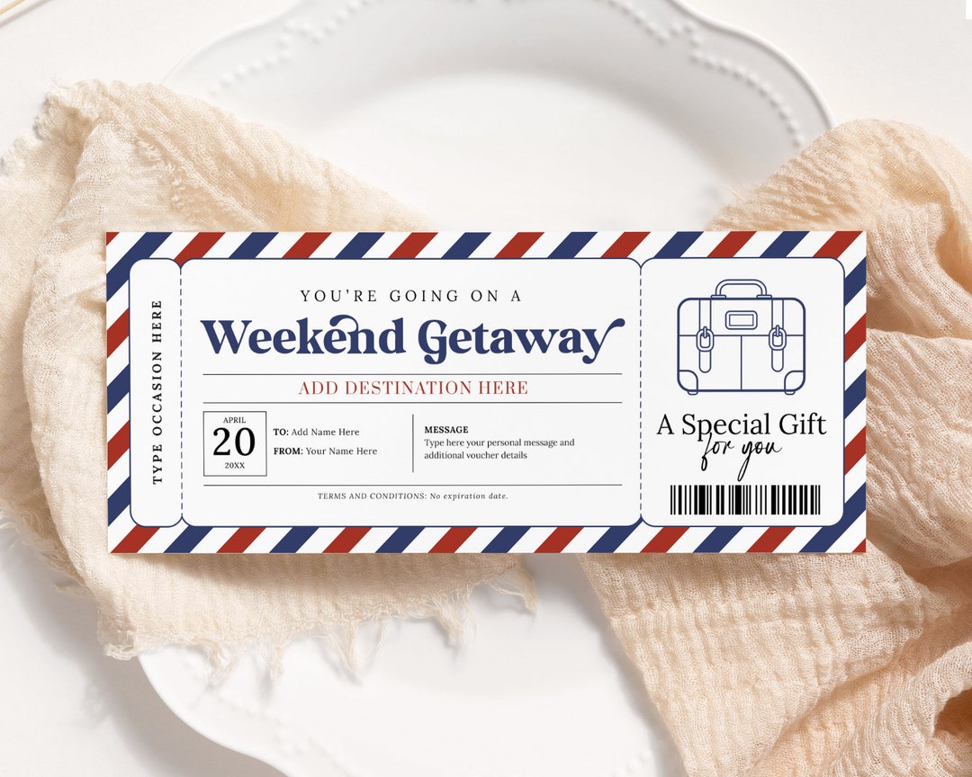 Weekend Getaway Voucher EDITABLE, Surprise Weekend Away Ticket ...