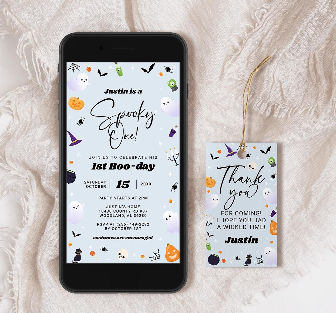 Spooky One Birthday Digital Invitation EDITABLE, Boy Halloween 1st ...