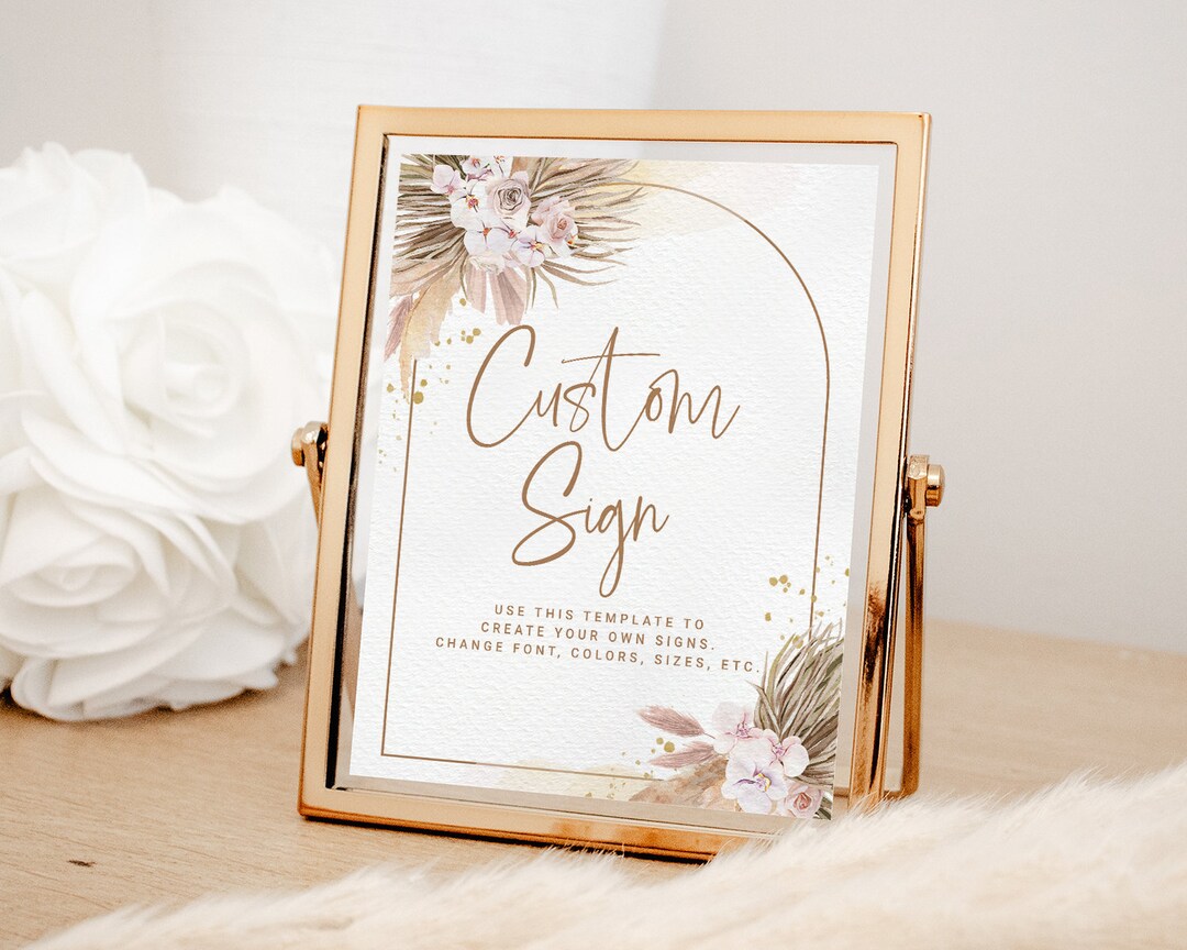 Custom Boho Pampas Sign EDITABLE, Pampas Grass Party Sign Printable ...