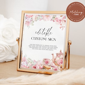 Floral Tea Party Menu Template EDITABLE, Blush Pink High Tea Menu Cards ...