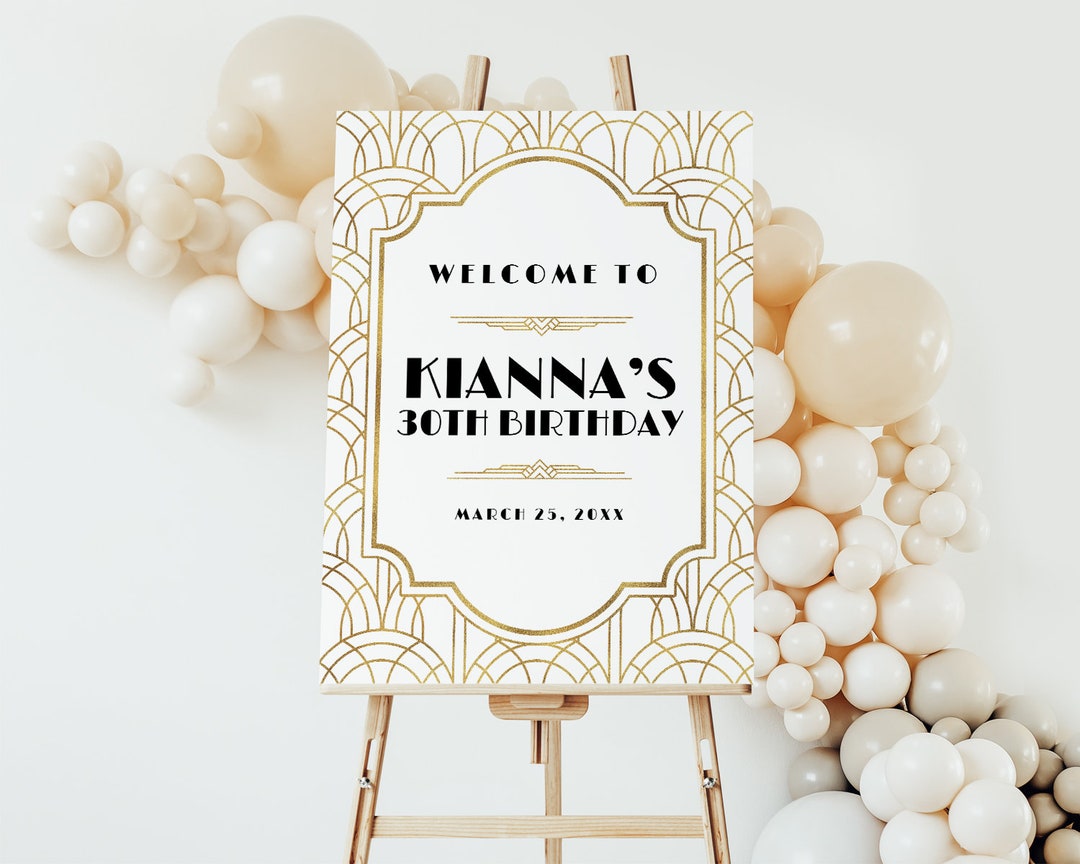 Gatsby Welcome Sign EDITABLE, Roaring 20s Birthday Sign Printable, Art ...