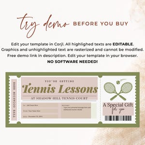 Tennis Lesson Certificate EDITABLE, Tennis Lesson Voucher Printable ...