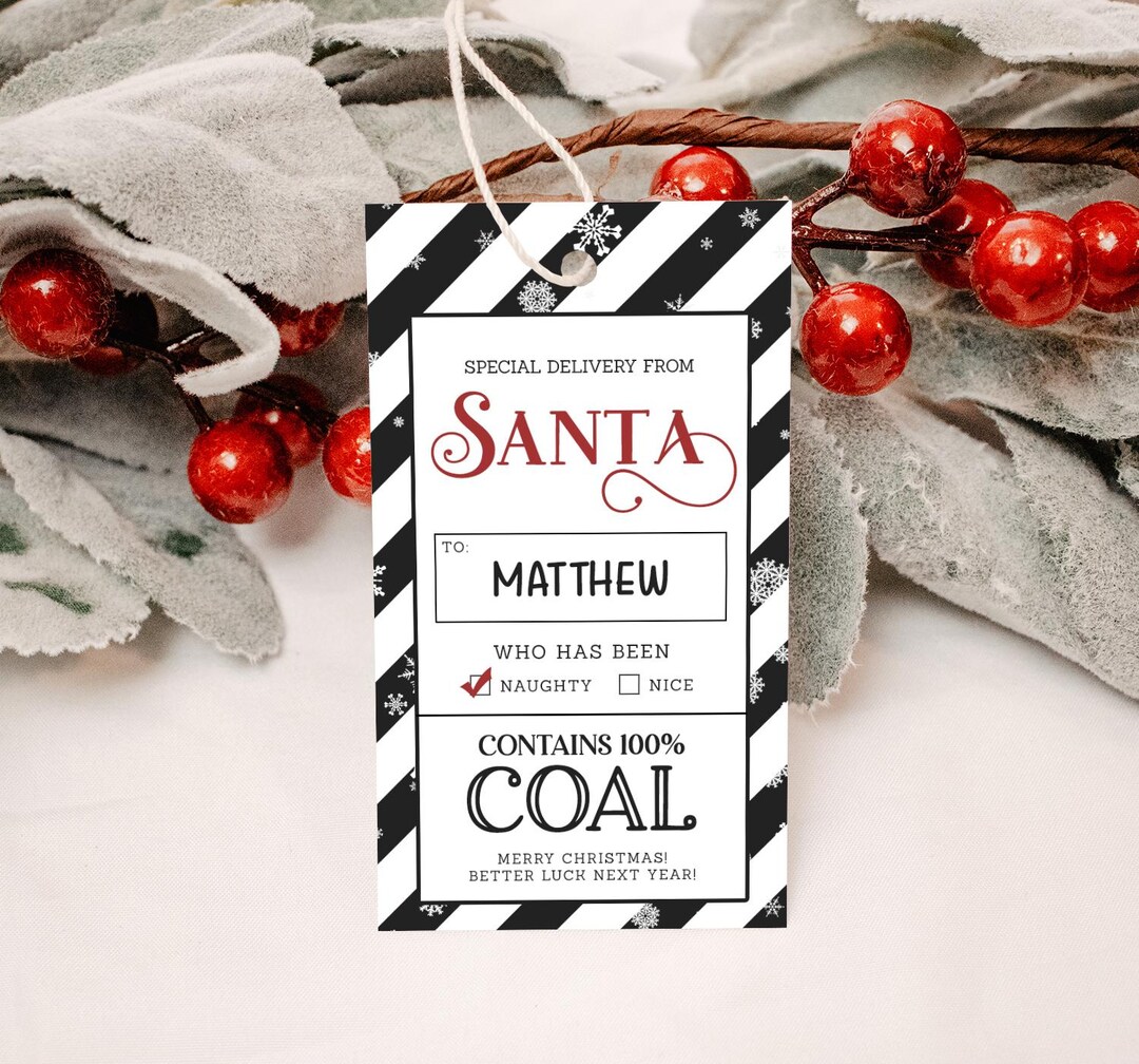 Coal Christmas Gift Tag EDITABLE, Christmas Naughty Gift Tag, Printable ...