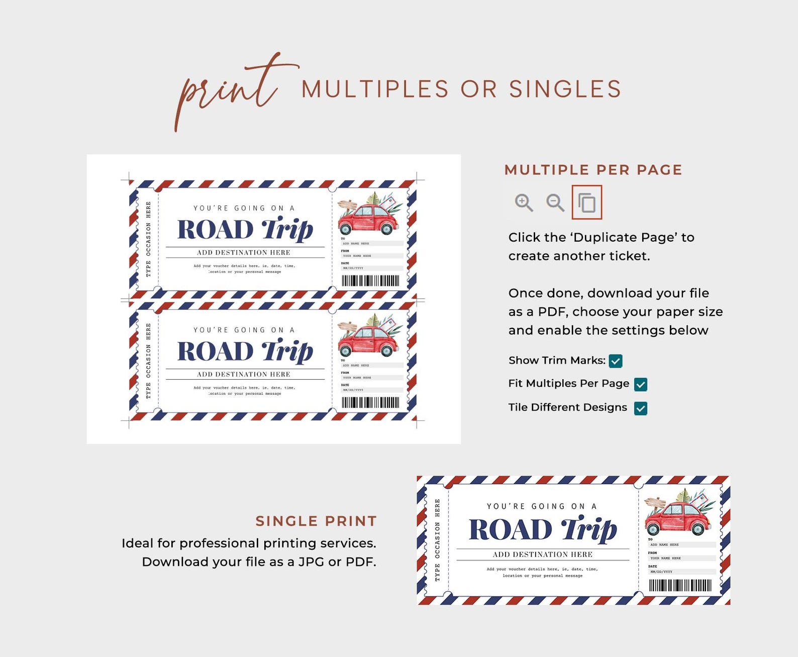 Road Trip Gift Ticket EDITABLE, Surprise Weekend Away Trip Voucher ...