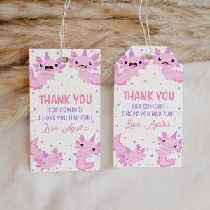 Axolotl Birthday Favor Tag EDITABLE, Pink Cute Axolotl Birthday Party ...