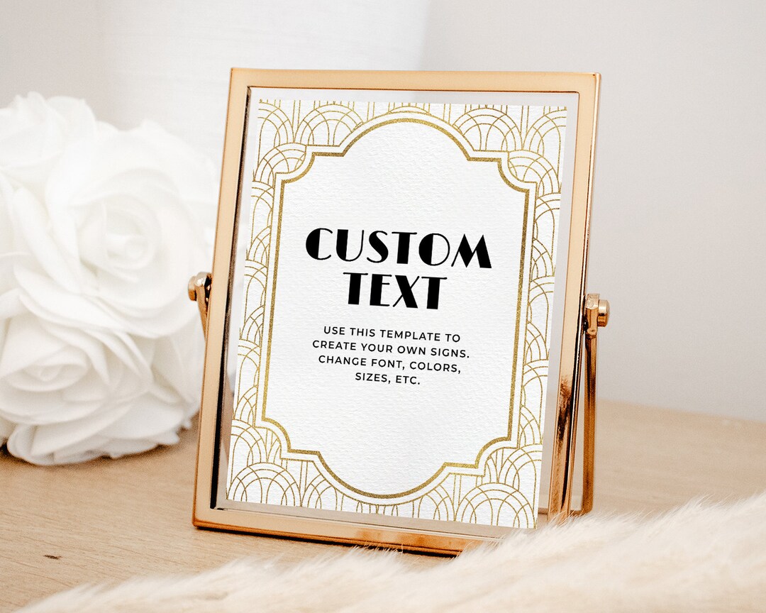Custom Gatsby Party Sign EDITABLE, Art Deco Wedding Table Sign, Roaring ...