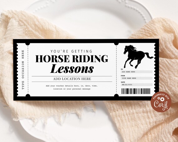 Horse Riding Lessons Voucher EDITABLE, Horse Leases Certificate ...