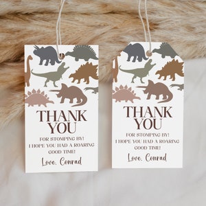 Dinosaur Birthday Favor Tags EDITABLE, Printable Dino Party Thank You ...