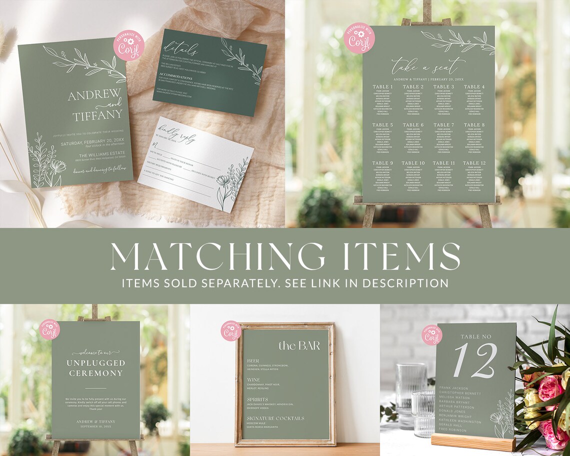 Sage Green Wedding Seating Chart Editable Botanical Wedding - Etsy