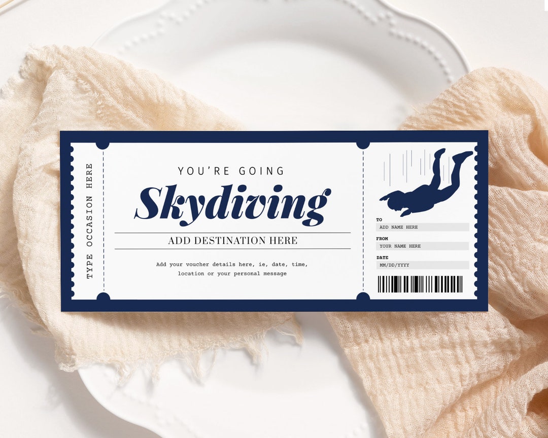 Skydiving Ticket Voucher EDITABLE, Surprise Skydiving Experience Gift ...